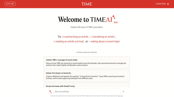 InPublishing: TIME launches TIME AI Agent